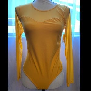 MadRag | Tops | Yellow Sheer Top And Sleeves Thong Bodysuit | Poshmark